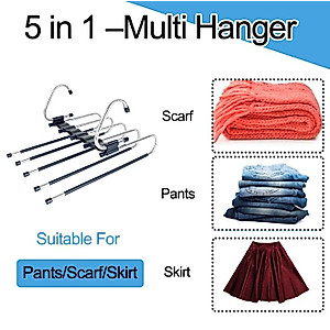 OKOMARSS Pants Hangers Space Saving, 2 Pack Stainless Steel Anti-Slip Multiple Layers Multifunctional Pants Hangers Uses Wardrobe Clothes Hangers for Pants Trousers Skirts Scarves (Black)