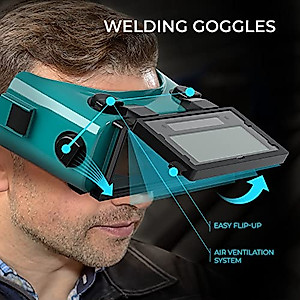 SPARGOS Welding Goggles Glasses Auto Darkening Solar Welders Helmet Eyes Gas Torch Cutting Flip Up Lens Eye Protection