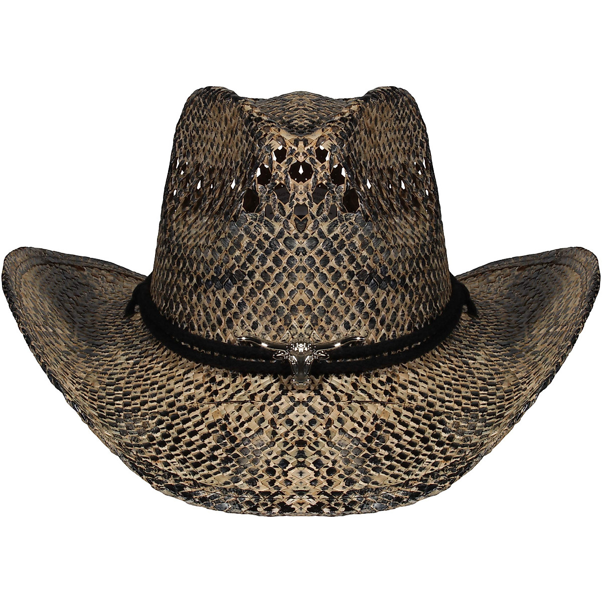 Western Outback Cowboy Hat Men's Women's Style Straw Felt Canvas (034 Brown Bull Head)