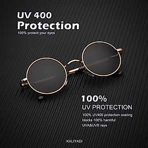 KALIYADI Round Polarized Sunglasses for Men Women Retro Metal Hippie Circle Style Sun Glasses UV Protection (2 Pack) 45mm