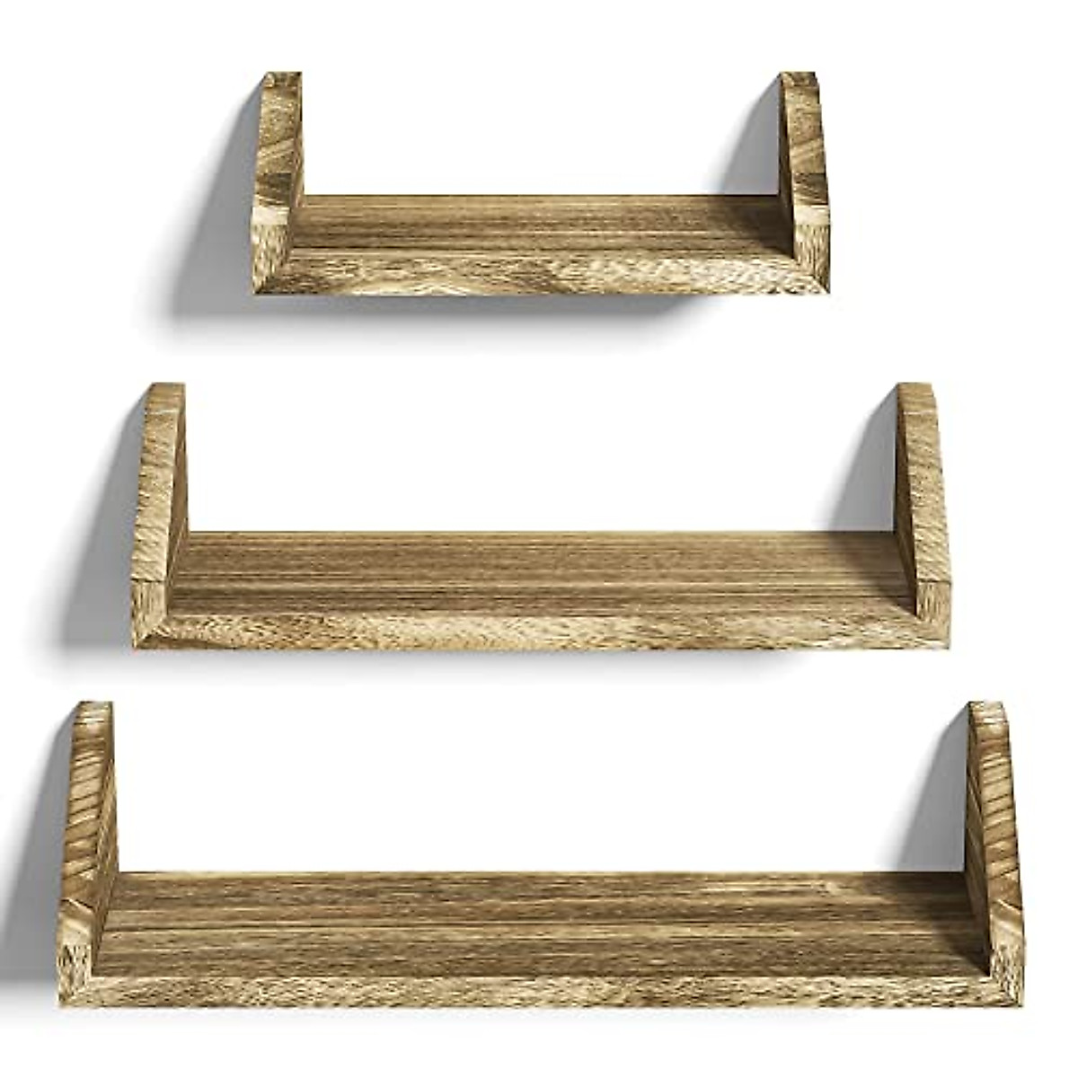 SZQINJI Floating Shelves Wall Mounted Solid Wood Shelf Display Ledge Storage Shelves for Living Room Kitchen Bathroom Carbonized Black Set of 3