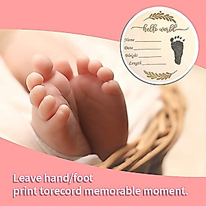 Wooden Baby Announcement Sign, hello world newborn sign, Birth Announcement Sign with Ink Pad, Baby Name Announcement Sign Newborn for Nursery Gift Baby Photo Prop Shower Keepsakes (Brown)