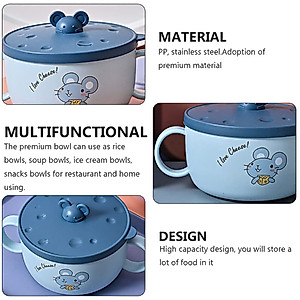 Cabilock Instant Noodle Bowls with Lid and Handle Stainless Steel Cereal Bowls Ramen Bowl Soup Bowl Soup Mug (650ml)