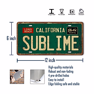 Vintage Metal Tin Sign Long Beach California Sublime Poster Grunge Hippie Room Decor Rock Band Posters Sublime Tapestry Funny Street Signs For Bedroom Wall Aesthetic 90s Bathroom Sign 12 X 6 Inch