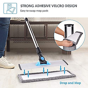 Microfiber Dust Mop for Hardwood Floors - MANGOTIME Dry Floor Mop for Floor Cleaning Hardwood Wood Tile Vinyl Laminate, Wet Flat Mop with 4 Washable Reusable Microfiber Pads and Aluminum Mop Head