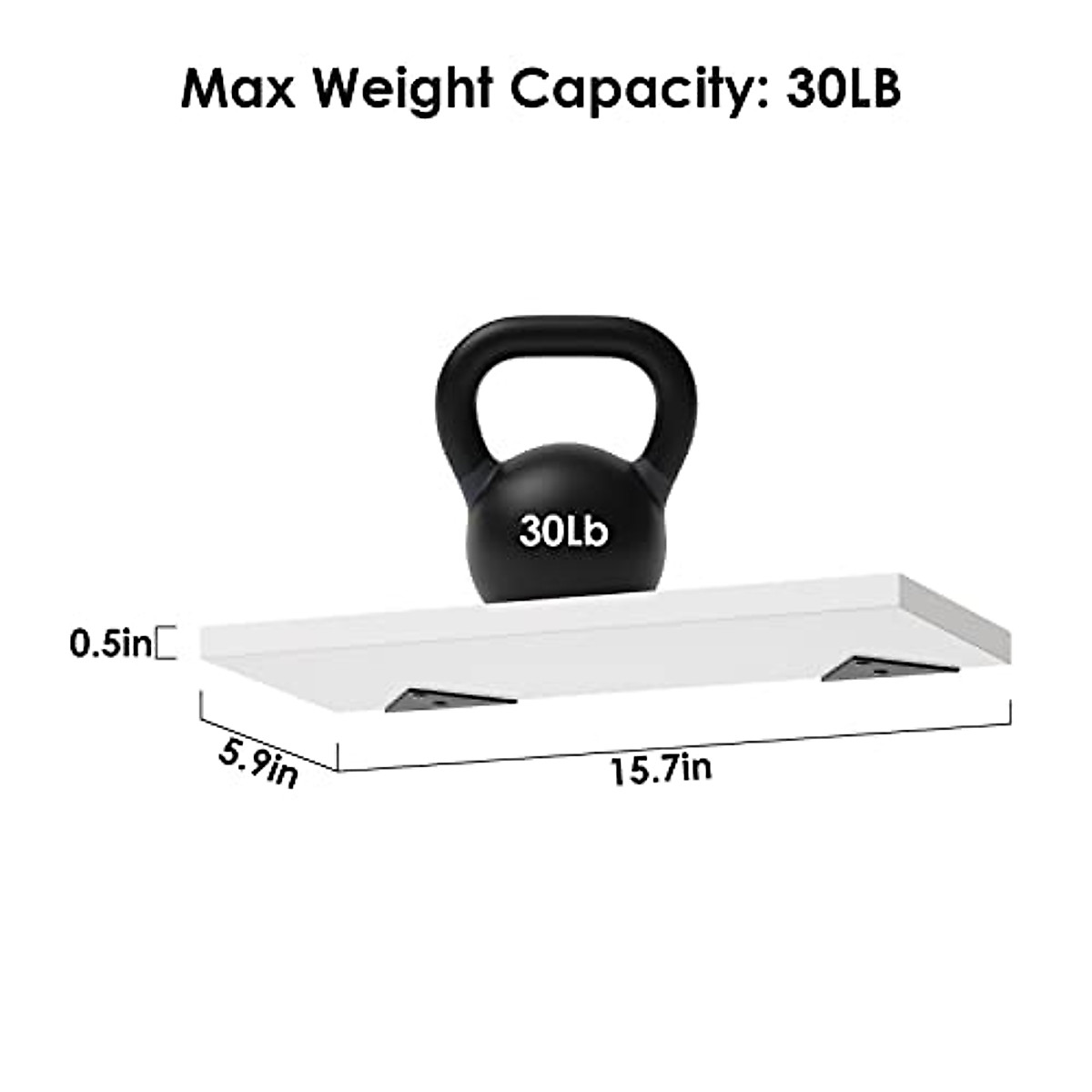 Povrgive Floating Shelves Set of 4, Modern Wall Mounted Display Ledge, Storage Rack for Living Room, Kitchen, Bathroom, Office, 15.7 inch (White)