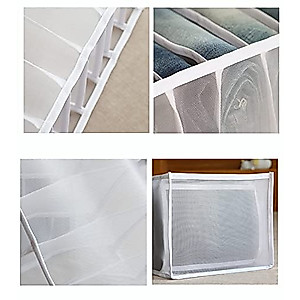 LOLELAI 7 Grids Washable Wardrobe Clothes Organizer, Jeans Compartment Storage Box Foldable Closet Drawer Organizer Clothes Drawer Mesh Separation Box for Bedroom 2 sizes white (Whit)