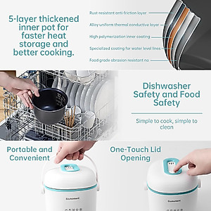 Green Mini Rice Cooker Small 1 Cup-2 Cup Non-Stick Coated Insert Food Steamer Kitchen Appliances Includes Vegetable Steamer