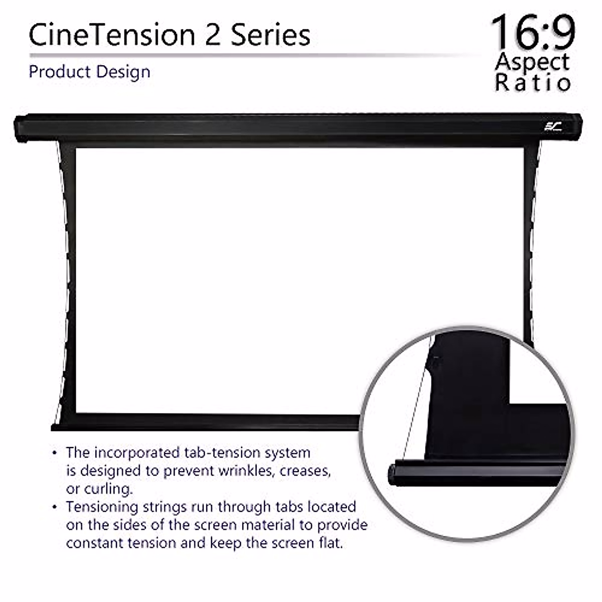 Elite Screens CineTension 2, 150-inch Diagonal 16:9, 4K/8K Tab-Tensioned Electric Drop Down Projection Projector Screen, TE150HW2