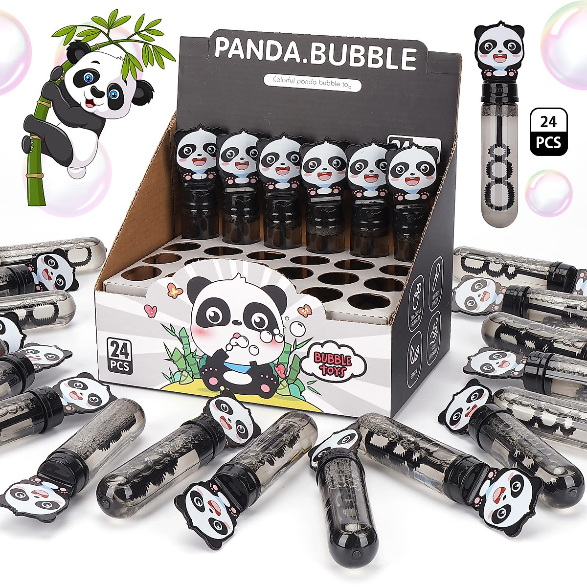 Panda Party Favors Supplies Panda Bubble Wands for Kids Panda Bubble Blowing Toy Gift Goodie Bag Stuffers 24PCS