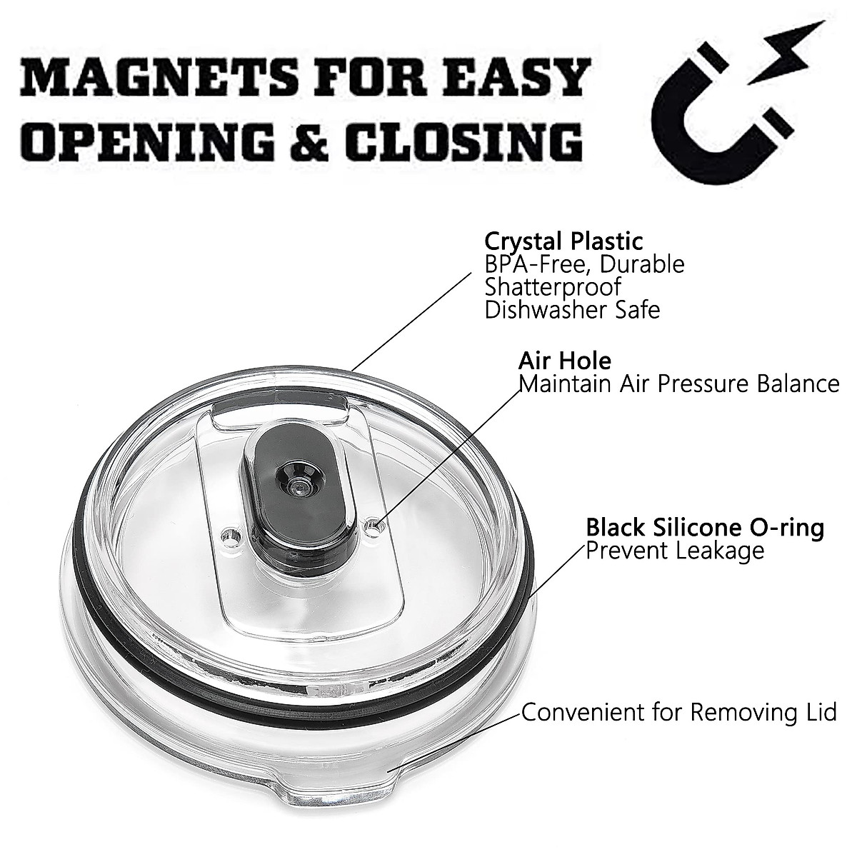 20 oz Magnetic Tumbler Lid for Compatible with YETI Rambler, Ozark Trail, Old Style Rtic and More, Magnetic Slider Switch Spill Proof Tumbler Cover (10/20oz Black 1Pcs)