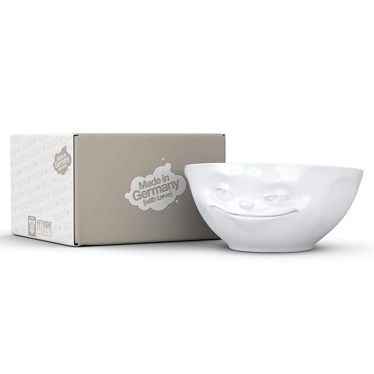 FIFTYEIGHT PRODUCTS TASSEN Porcelain Bowl, Grinning Face Edition, 11 oz. White (Single Bowl) Medium Bowl for Soup Cereal