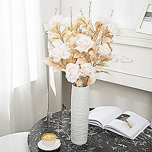 Diancom Artificial Flowers Roses Fake Flowers Silk Flowers Real Looking with Stems for DIY Wedding Bouquets Centerpieces Arrangements Party Home Decorations and Outdoors (4pcs White)…