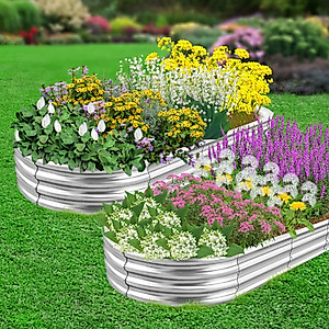 Kettalk 2Pcs Galvanized Raised Garden Bed，6×3×1ft Galvanized Planter Raised Garden Boxes Outdoor, Large Oval Metal Raised Garden Beds for Vegetables,Flowers and Fruits
