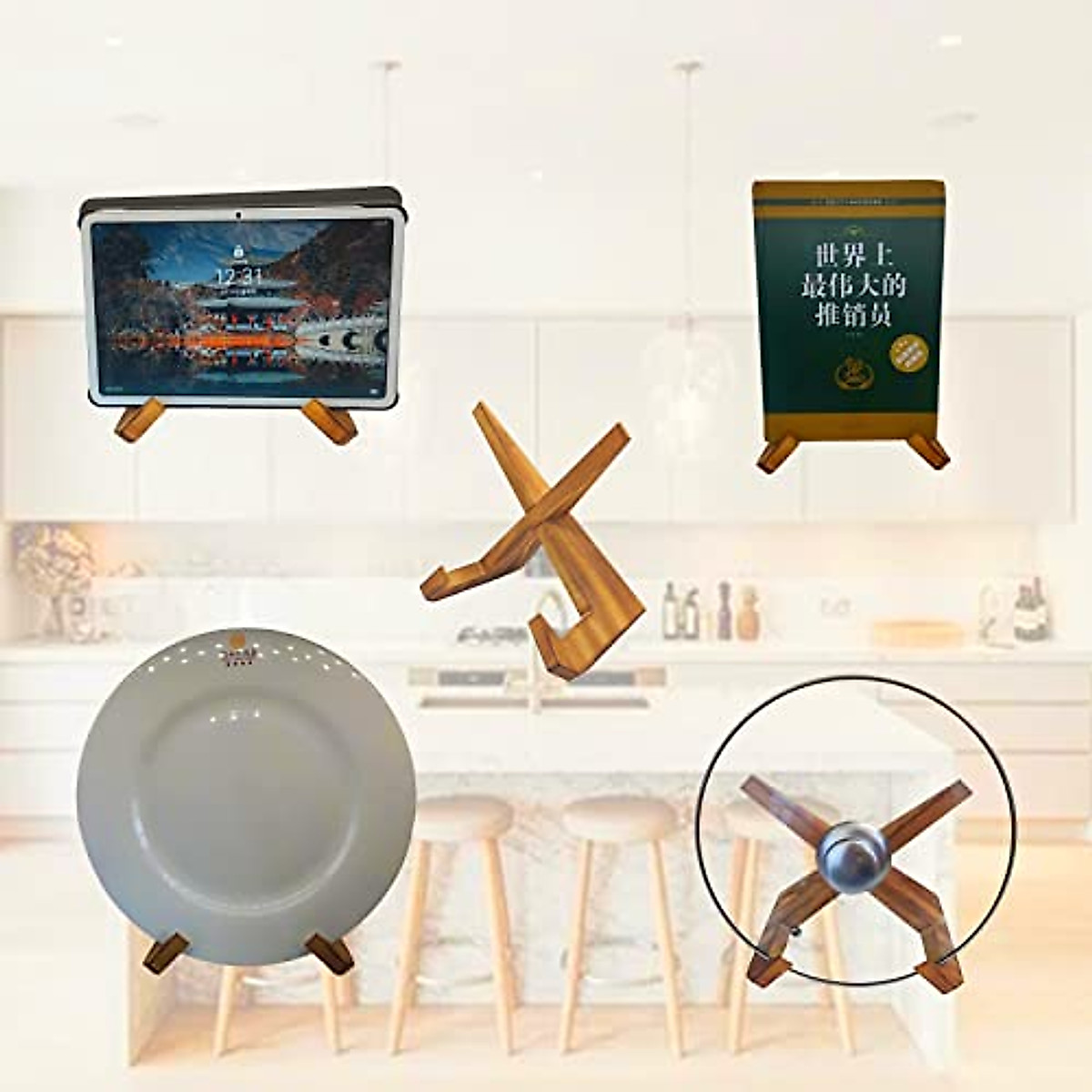 Cookbook Stand,Recipe Book Stand for Reading, Wood Book Stand -,Book Holder for Thick Cookbooks, Textbooks,Fits Small Counter or Desk Space,Portable Kitchen Hands Free Cook Book