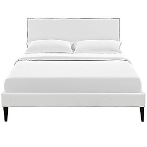 Modway Phoebe Queen Vinyl Platform Bed with Squared Tapered Legs in White