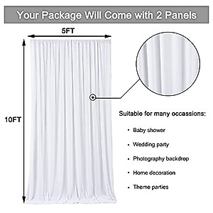 5ftx10ft White Backdrop Curtain Panels for Parties, Wrinkle Free Polyester Photography Backdrop Curtains, Wedding Party Decoration Supplies