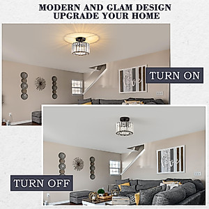 SYTPPLAN Modern Crystal Ceiling Light, Semi Flush Mount Ceiling Light Fixture Small Chandelier Crystals Hallway Light fixtures Black Close to Ceiling Light for Living Room Kitchen Bedroom