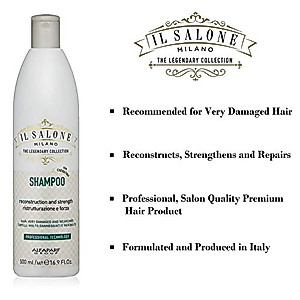 Il Salone Milano Professional Keratin Shampoo for Very Damaged Hair - Reconstruction, Strengthen and Repair - Premium Quality - 16.91 Fl. Oz / 500ml