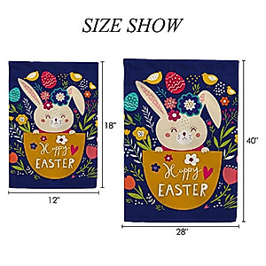 My Little Nest Seasonal Garden Flag Happy Easter Cartoon Rabbit Vertical Garden Flags Double Sided for Home Farmhouse Yard Holiday Flag Outdoor Decoration Banner 12"x18"