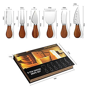 Premium 6-Piece Cheese Knife Set - Complete Stainless Steel Cheese Knives Collection with Wood Handles (Unique Gift-Ready)
