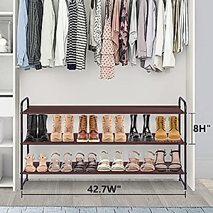 AOODA 3-Tier Long Shoe Rack for Closet Stackable Wide Shoe Shelf, 4 Tier Long Metal Shoe Organizer for Closet, 2 Item Bundle