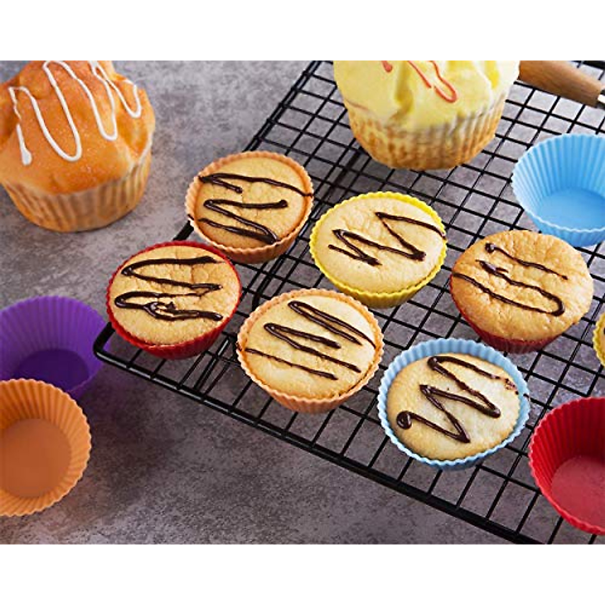Mirenlife 2 Inch Mini Size Silicone Baking Cups Muffin Cups, Reusable and Nonstick Mini Cupcake Liners, Mini Chocolate Holders Truffle Cups, 24 Pack, 6 Vibrant Colors, Round