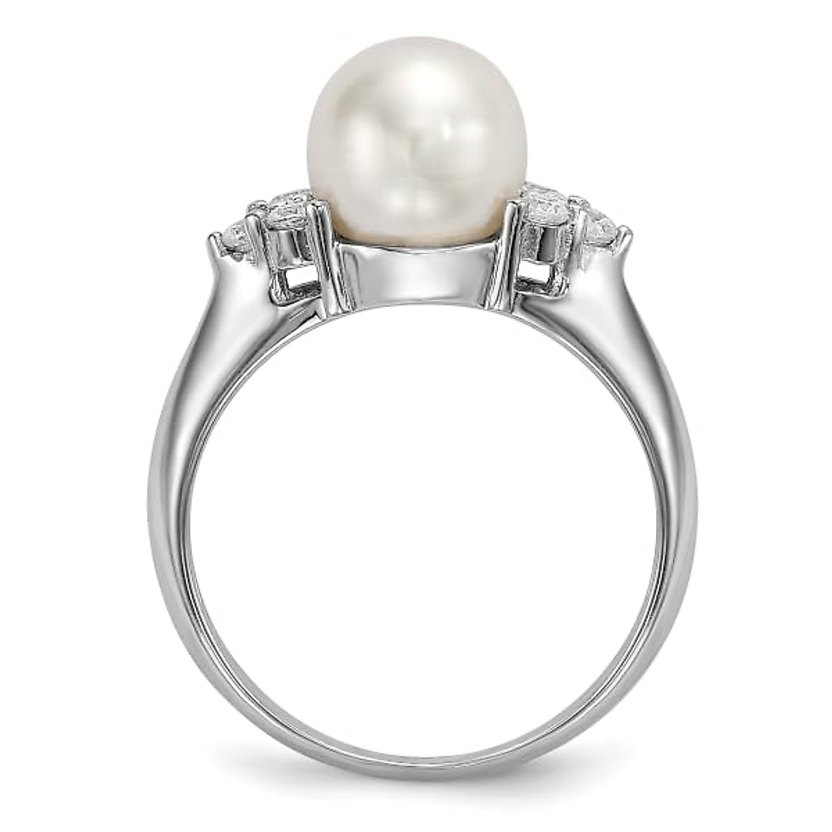 IceCarats 925 Sterling Silver 8mm White Button Freshwater Cultured Pearl Cubic Zirconia CZ Ring Size 8