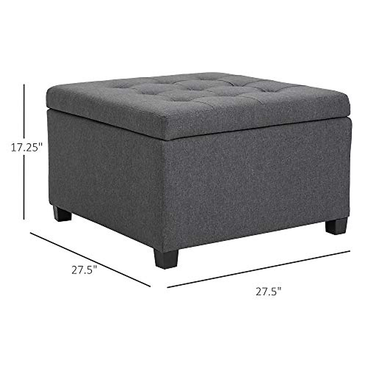HOMCOM Fabric Tufted Storage Ottoman with Flip Top Seat Lid, Metal Hinge and Stable Eucalyptus Wood Frame for Living Room, Entryway, or Bedroom, Gray