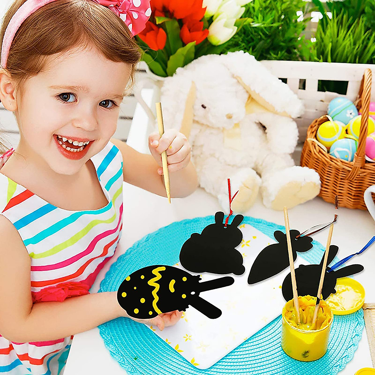 12Pcs Easter Scratch Paper,Easter Crafts for Kids,Easter Eggs Easter Bunny Carrots Rainbow Scratch Paper,Easter Scratch Art for Kids,Easter Toys Easter Gifts for Kids