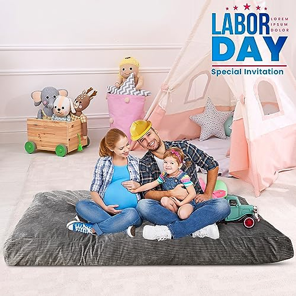 Homguava Corduroy Bean Bag Chair, Variable Shape from Bean Bag to Matress, Convertible Beanbag Chair for Home, Living Room(Grey, Full)