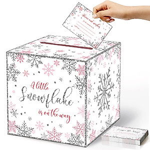 Fumete 51 Pcs Thanksgiving Winter Diaper Raffle Tickets with Diaper Raffle Card Box for Baby Shower Games Boys Girls Gender Reveal Party(Winter Wonderland Snowflake)