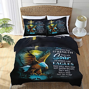 nanen Bald Eagle Christian Comforter Set Eagle Decor Bible Verse Full Bed Duvet Cover Set for Girls Boys Women Adults Teens Eagle Bedding Comforters 3 Piece Bedding Set