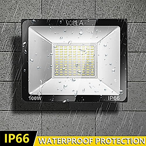 SOLLA 100W LED Flood Light, IP66 Waterproof, 8000lm, 550W Equivalent, Super Bright Outdoor Security Lights, 6000K Daylight White, Outdoor Floodlight for Garage, Garden, Lawn and Yard