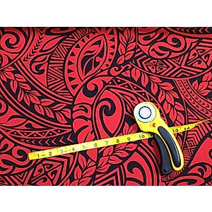 Red/Black Tribal Hawaiian Print Poly/Cotton Blend Fabric Sold by The Yard