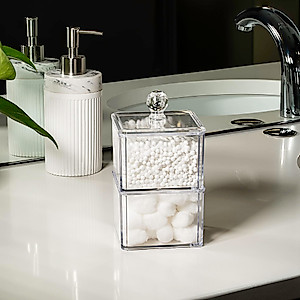AMG Bath Collections 2-Tier Acrylic Storage Organizer Stackable Countertop Cotton Ball Holder, Jewelry and Cosmetic Storage Clear Compact Design Organizer Storage Pantry Organization