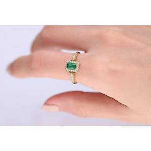 Gin & Grace 10K Yellow Gold Natural Emerald Diamond (SI1) Wedding/Engagement Ring for Women Mother's Day Jewelry Gifts