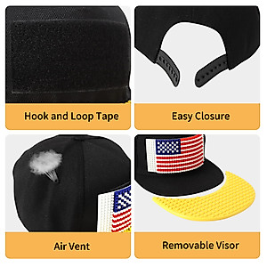 Yanscian Snapback Hat Flat Bill Baseball Cap Building Block American US Flag for Kids & Adults Black…