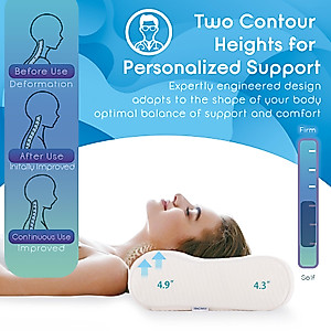 ZEO-SLEEP Memory Foam Pillow, Neck Contour Cervical Orthopedic Cooling Pillow for Sleeping Side Back Stomach Sleeper, Ergonomic Bed Pillow for Neck Pain - Ivory - Standard (2-Pack)
