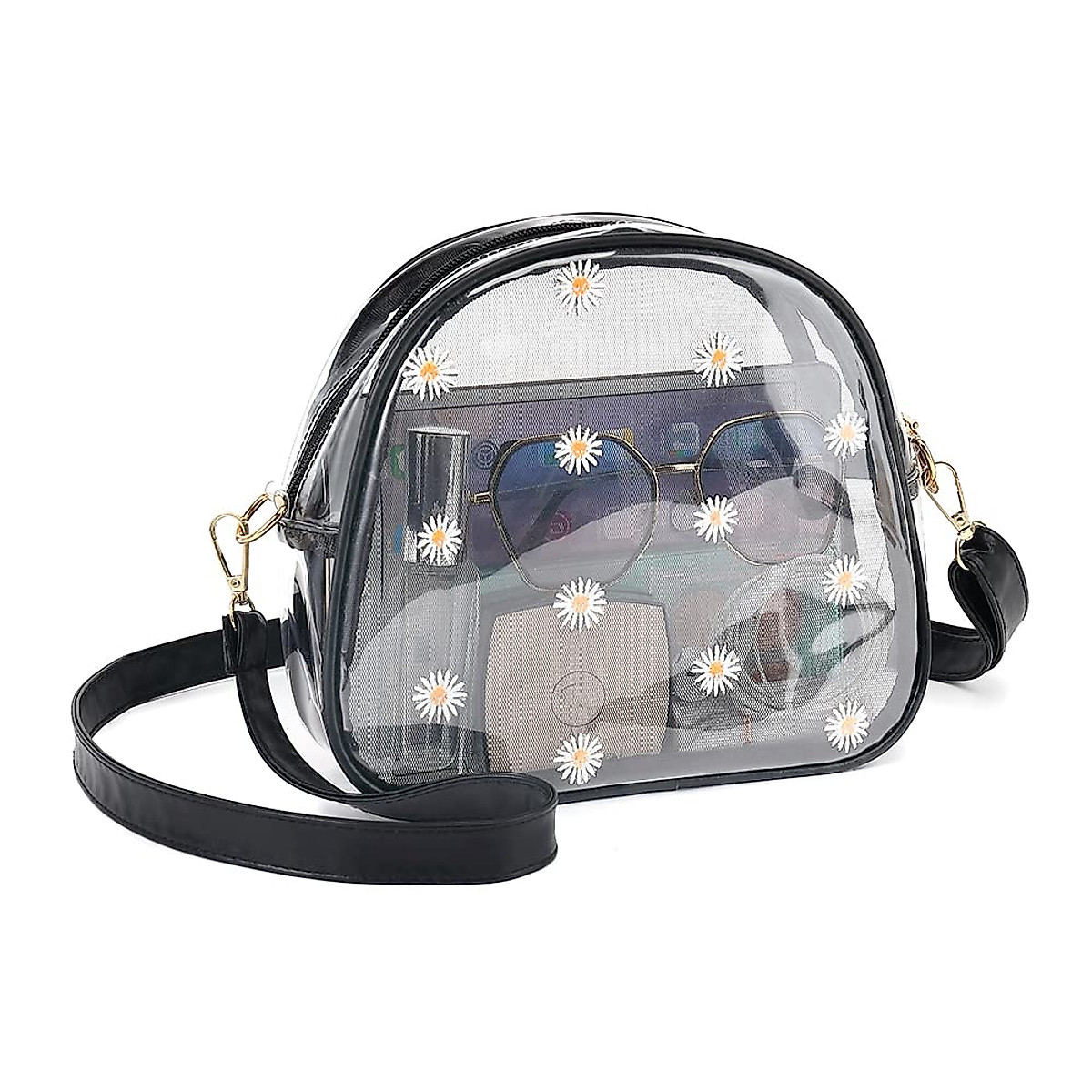 LOXOMU Clear Crossbody Purse for Women, Small Clear Purse Stadium Approved, See Through Clear Shoulder Bag with adjustable strap for Travel Work Concert (Black)