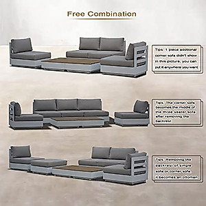 7-Pieces Patio Outdoor Furniture, L Shaped Metal Aluminum Garden Lounge Sofa Set, Outdoor sectional Sofa with Side Table, All Weather Modular Sectional Couch for Garden, Poolside, Porch (White)