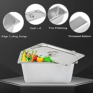 8 Pack Hotel Pans 1/4 Size 5.9'' Deep Stainless Steel Steam Table Pan Restaurant and Commercial Pans with Lid Food Pan for Buffet Party Supplies