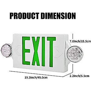 JW LIGHTING LED Exit Signs with Emergency Lights, Double Sided Adjustable LED Emergency Combo Light with Backup Battery, Hard Wired, Commercial Grade, 120-277V, Fire Resistant (UL 924) Green 6 Pack
