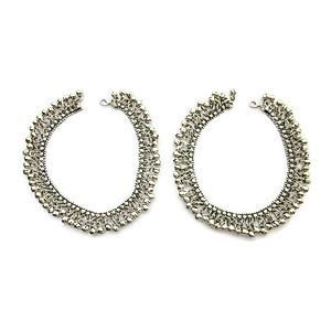 Womens Fashion Anklets Pair | Ankle Bracelet Barefoot Sandals Feet Jewelry | Festival Bohemian Vintage Retro Tribal Gypsy Hippy Bollywood Boho Chic Style | Jingle Bell Charm Handcrafted Indian Payal