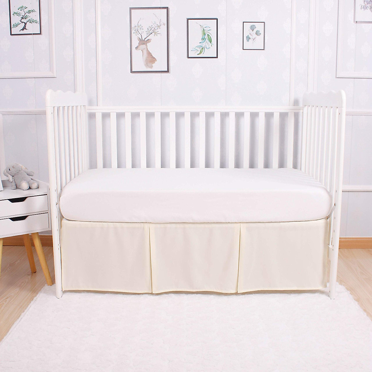 CaSaJa Green Baby Crib Skirt for Boy and Girl, Durable Woven Platform and Stylish Box Pleated Design, 14" Soft Breathable Crib Dust Ruffle Drop, Fits Standard Size Crib Bed and Easy Install, Green