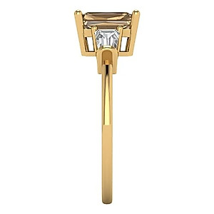 2.0 ct Emerald cut 3 stone Solitaire Champagne Simulated Diamond Engagement Promise Anniversary Bridal Ring 18K Yellow Gold 7