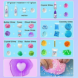 DIY Mermaid Slime Kit for Girls 10-12, Glow in The Dark Butter Slime Making Kit, Premade Fluffy Glitter Cloud Crunchy Slime Mermaid Toys for Kids 10+ Years, Birthday Party Favors Gift and Crafts