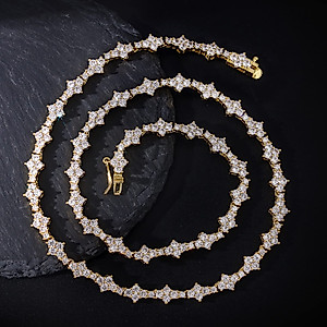 Lulu Mel 3mm Honeycomb Hip Hop 14K White Gold Plated Necklace for Men Women, 16-20 Inches Prong Setting 5A Cubic Zirconia Diamond Classic Tennis Necklace Choker for Rapper with Gift Box (Gold,18")