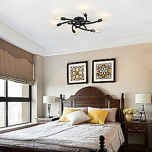 OUKAARY Industrial 6-Lights Semi Flush Mount Ceiling Light Fixture,Retro Black Metal Modern Sputnik Chandelier Ceiling Lamp, Mid Century Ceiling Lights with E26 Bulb Base for Farmhouse Kitchen,Room