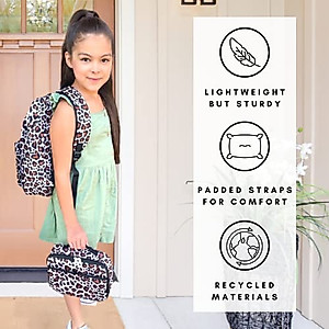 Fenrici Kids' Cheetah Print Backpack with Lunch Box Set for Boys and Girls, School Bag with Laptop Compartment and Insulated Lunch Bag, Cheetah